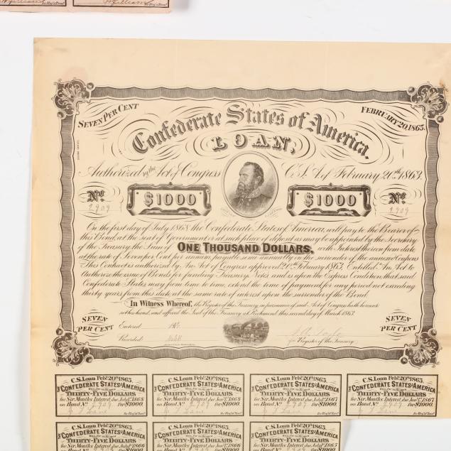 Three 1000 Confederate Bonds Act Of February 20 1863 Lot 1050 Three 1000 Confederate Bonds Act Of February 20 1863 Lot 1050