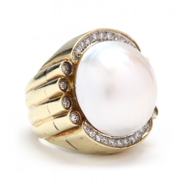 14KT Gold, Mabé Pearl, and Diamond Ring, signed (Lot 1097 - Important ... 14KT Gold, Mabé Pearl, and Diamond Ring, signed (Lot 1097 - Important ...