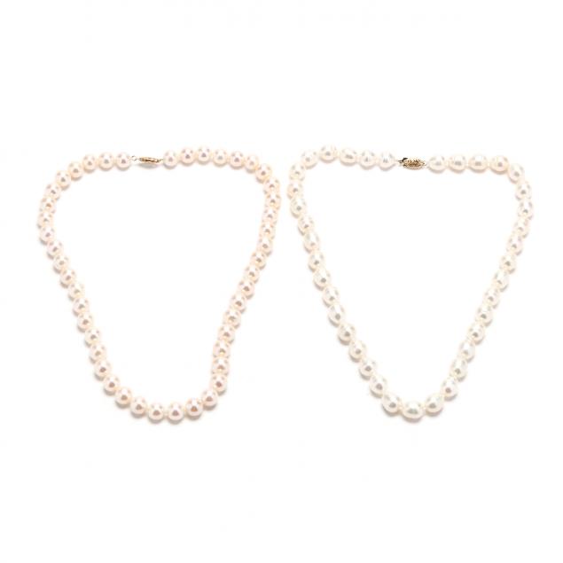 Two Single Strand Freshwater Pearl Necklaces Lot 1051 Estate Jewelry