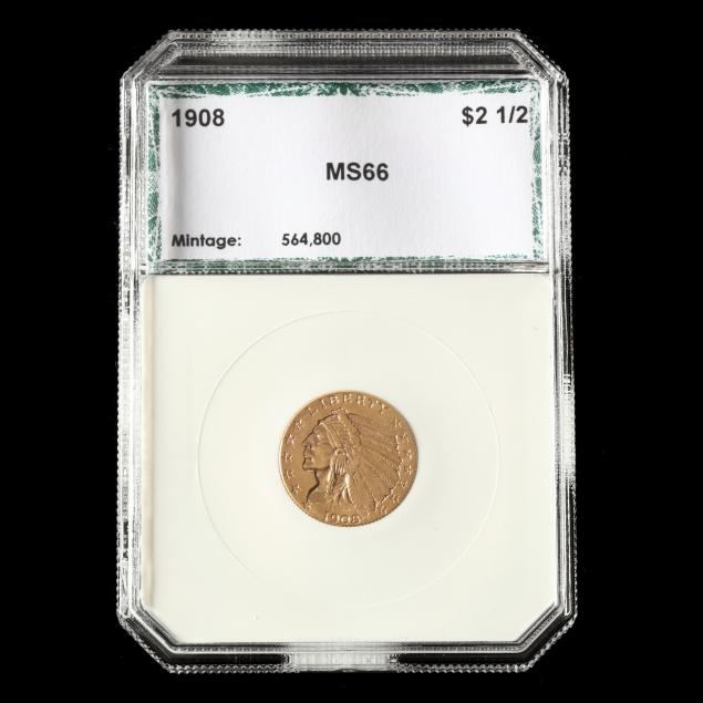 1908 Indian Head $2.50 Gold Quarter Eagle, PCI MS66 (Lot 2021 - Single ... 1908 Indian Head $2.50 Gold Quarter Eagle, PCI MS66 (Lot 2021 - Single ...