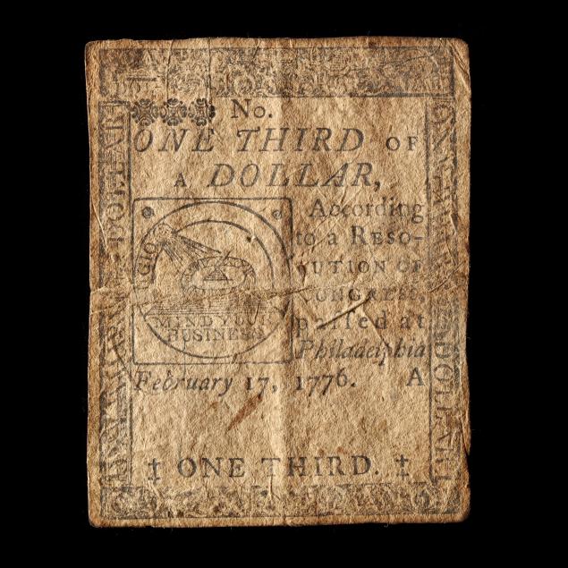 Continental Currency One Third Of A Dollar Banknote 1776 Lot 1103