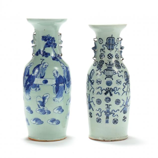 Two Tall Chinese Floor Blue and White Glazed Celadon Ground Vases (Lot ... Two Tall Chinese Floor Blue and White Glazed Celadon Ground Vases (Lot ...