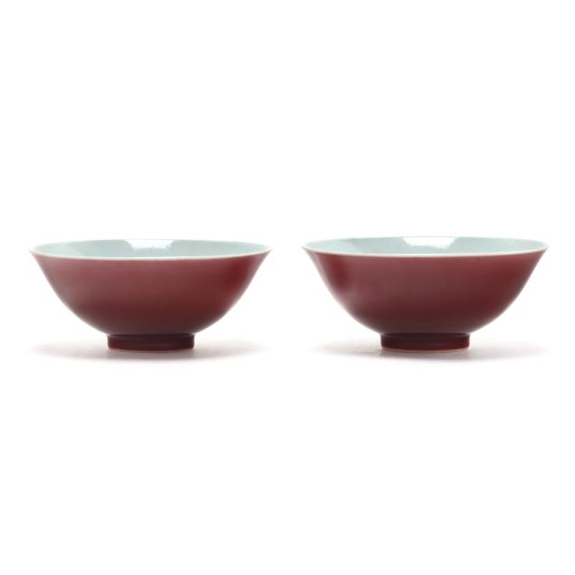 A Pair of Chinese Porcelain Copper Red Glazed Bowls