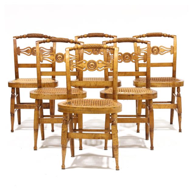 Set of Six American Sheraton Tiger Maple Side Chairs (Lot 2032 - From ...