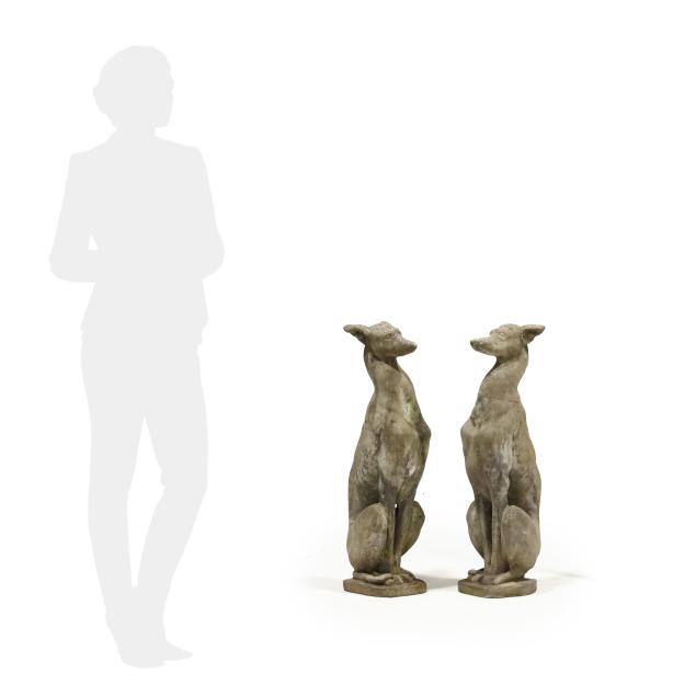 Life-Size Pair of Cast Stone Seated Whippets (Lot 2239 - From the ...
